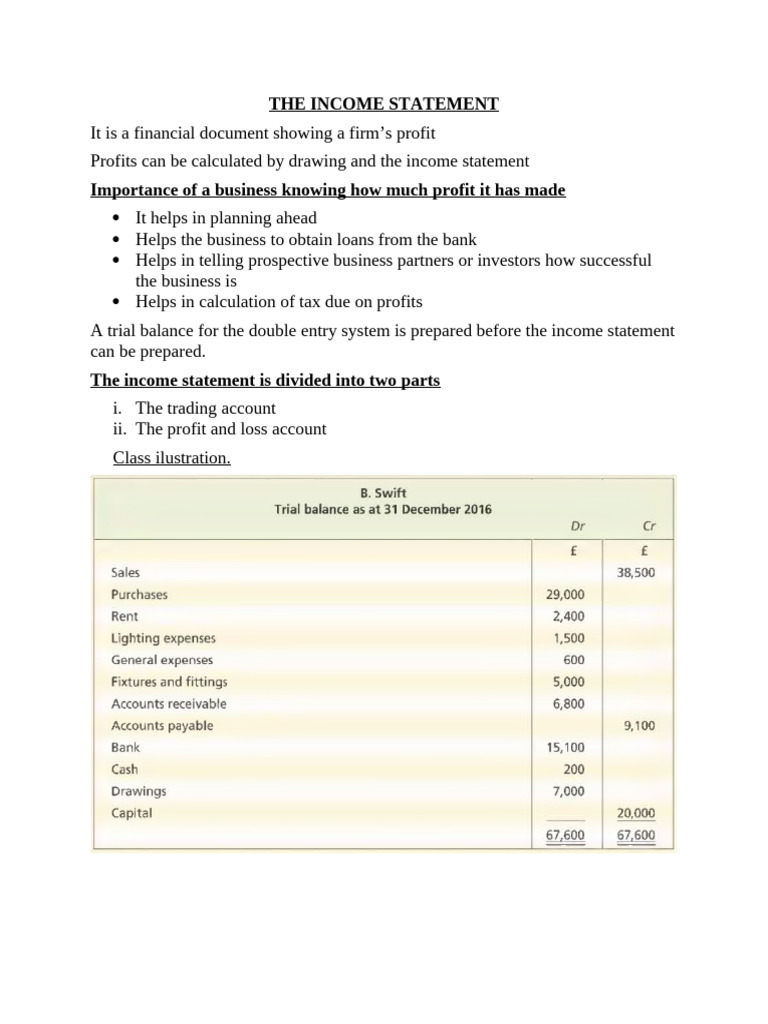 The Income Statement - Notes. | PDF | Income Statement | Cost Of Goods Sold