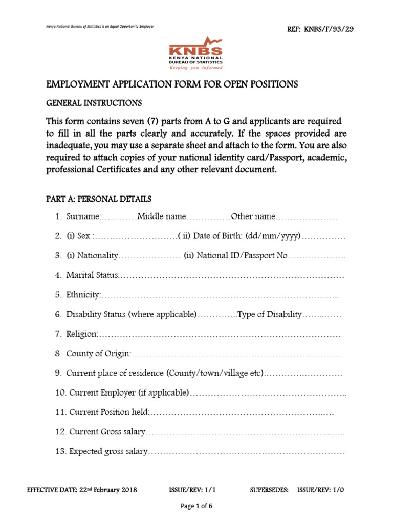 Employment-Application-Form-KNBS-F-93-29 | PDF