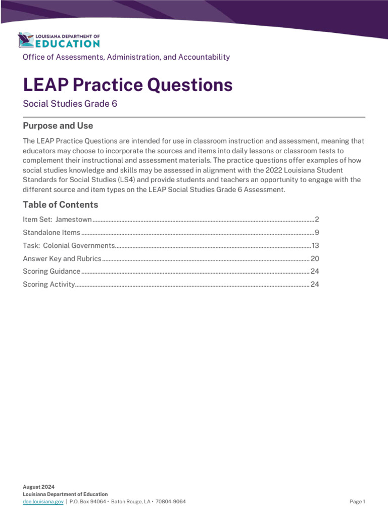 Leap Practice Questions Social Studies Grade 6 | PDF