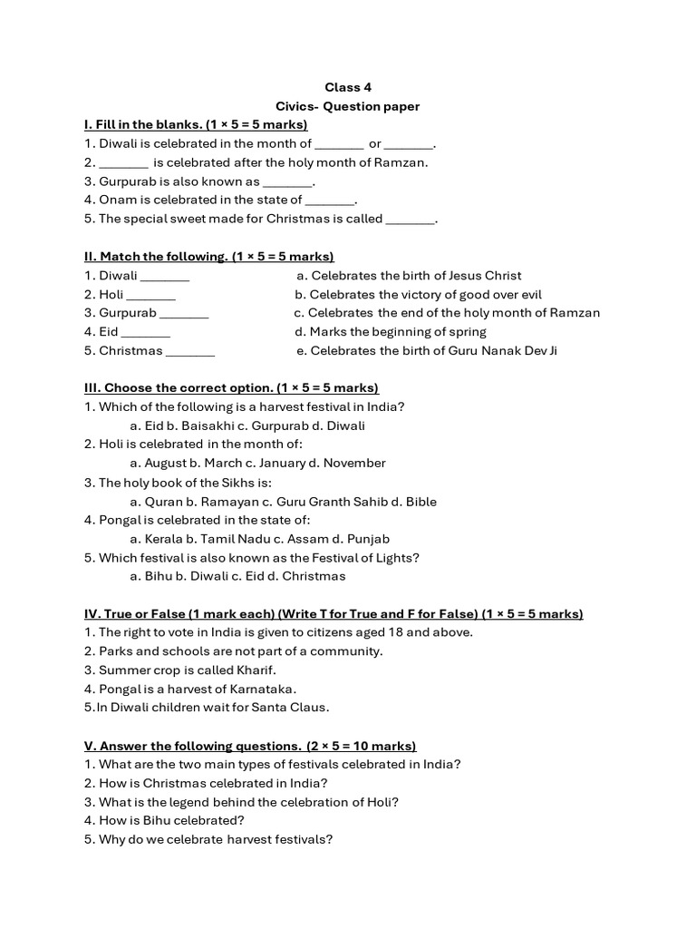Class 4 Civics Questions | PDF