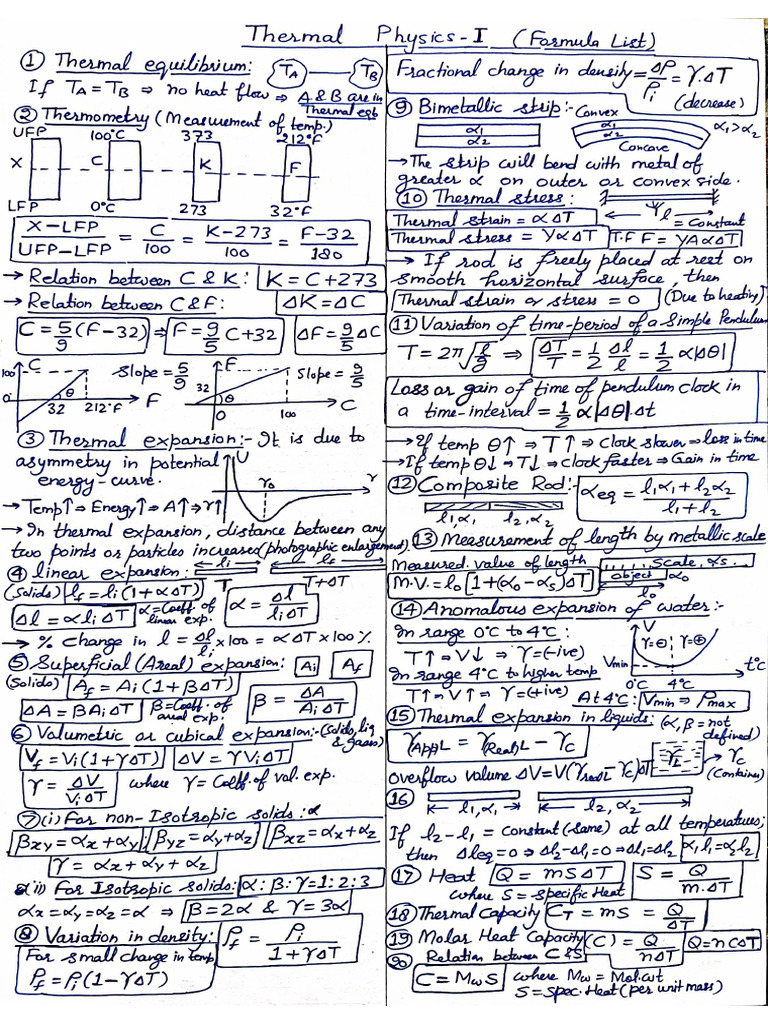 Thermal Physics Short Notes | PDF