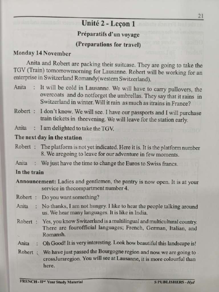 FRENCH 2nd Yr Unité 2 - Leçon 1 | PDF