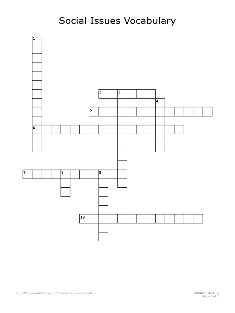 Social Issues Vocabulary - Crossword Labs | PDF