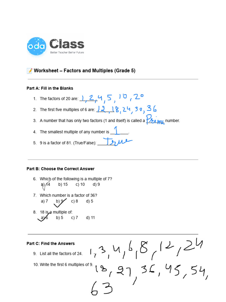 ? Worksheet – Factors and Multiples (Grade 5) (1) (1) (1) | PDF
