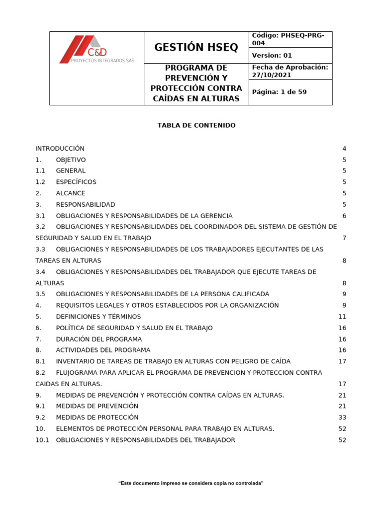 Phseq-prg-004 Prog Trabajo Alturas v01 | PDF