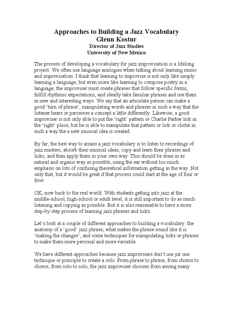 Building Jazz Vocabulary | PDF | Chord (Music) | Harmony