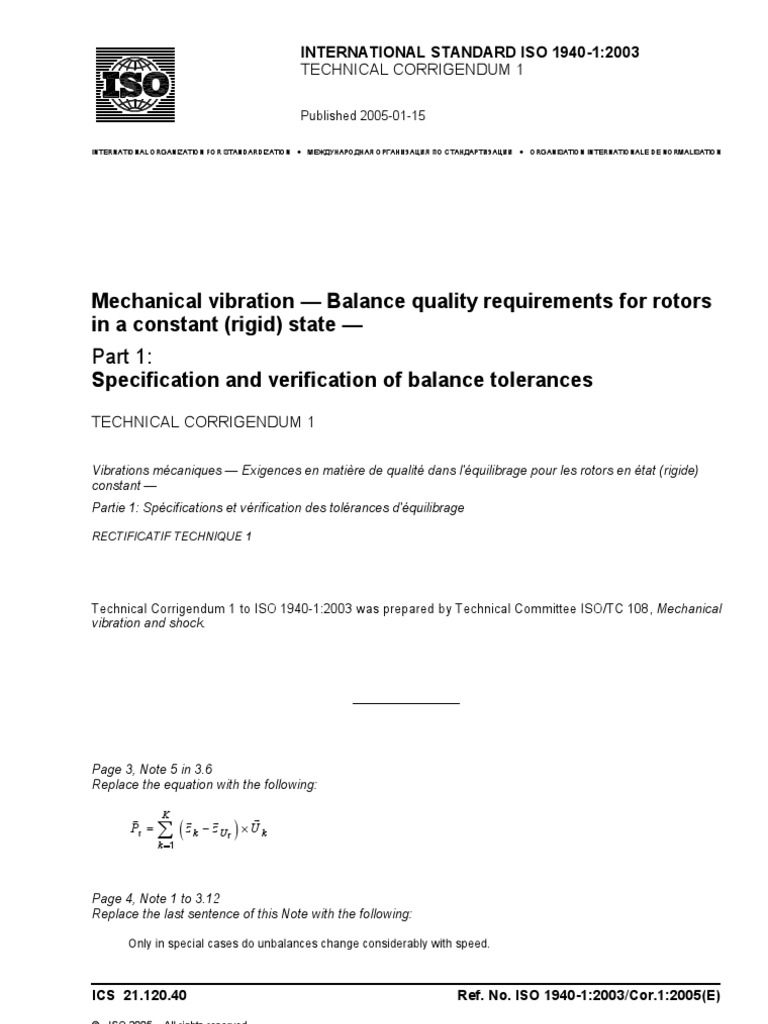 ISO 1940-1-2003 Cor 1 2005 (E) - Character PDF Document | PDF ...