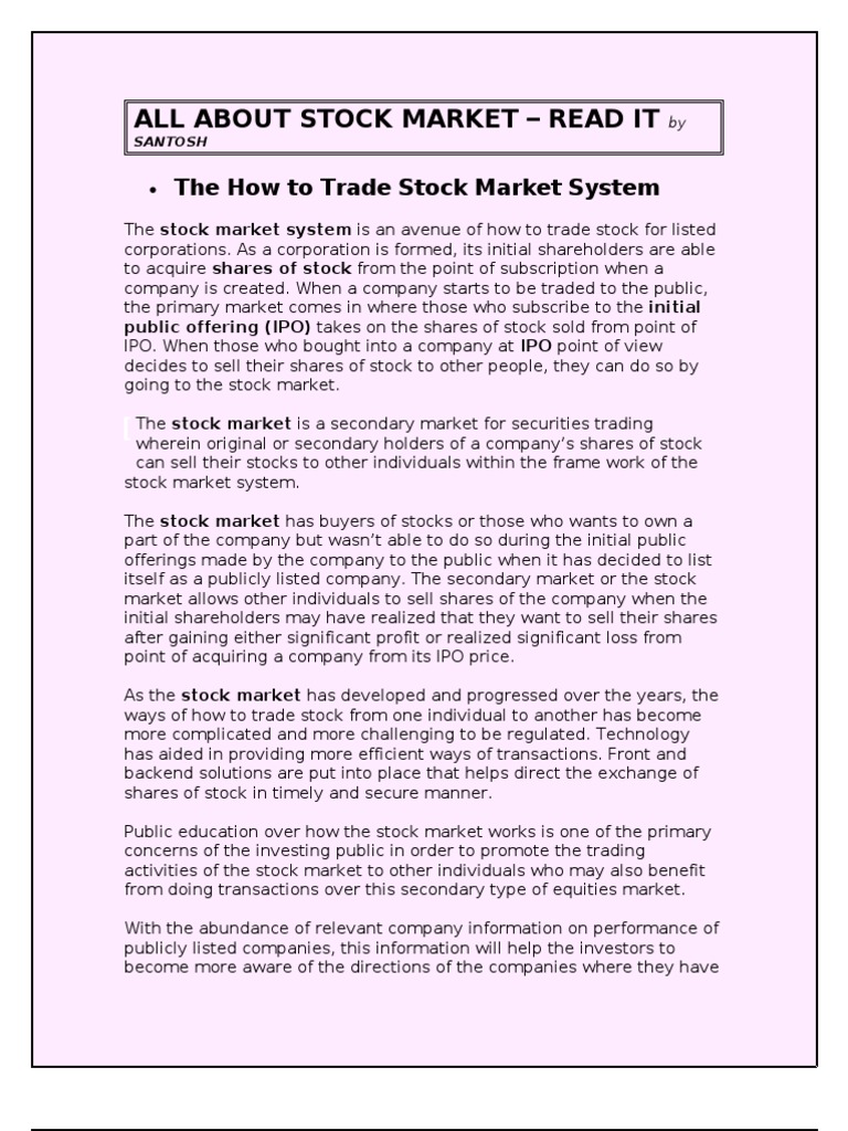 All About Stock Market - Read It | PDF | Technical Analysis | Stocks