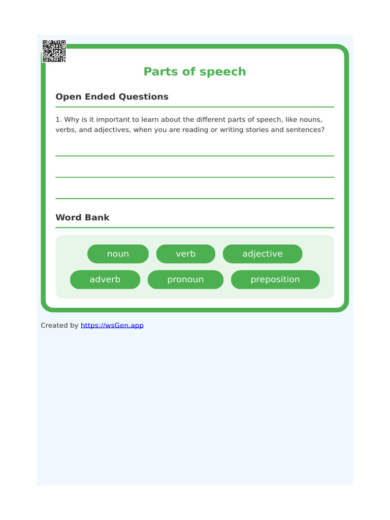 Worksheet Parts of Speech Grade4 | PDF