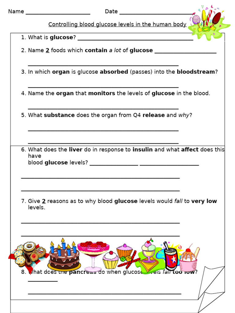 Controlling Glucose Levels Worksheet | PDF