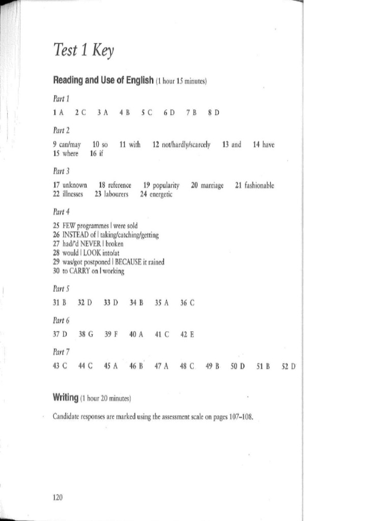 B2 First First Cambridge Exam FCE 1 Answers | PDF