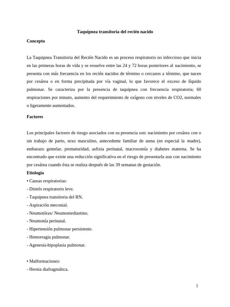 Taquipnea Transitoria | PDF | Pulmón | Parto