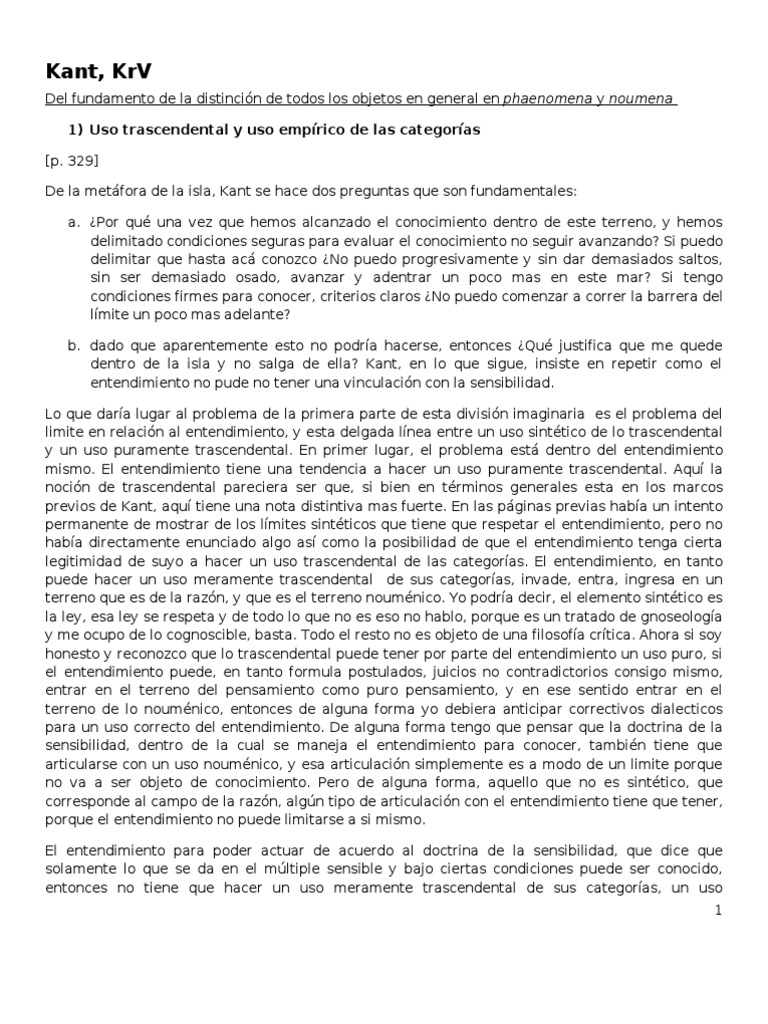 Uso Trascendental y Noumena en Kant | PDF | Immanuel Kant ...