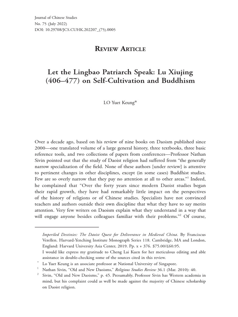 Lo Yuet Keung Let The Lingbao Patriarch Speak Lu Xiujing (406-477) On ...