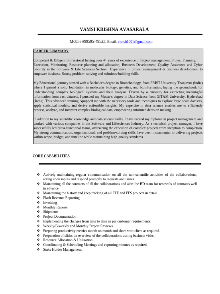 Vamsi Resume | PDF | Project Management | Science