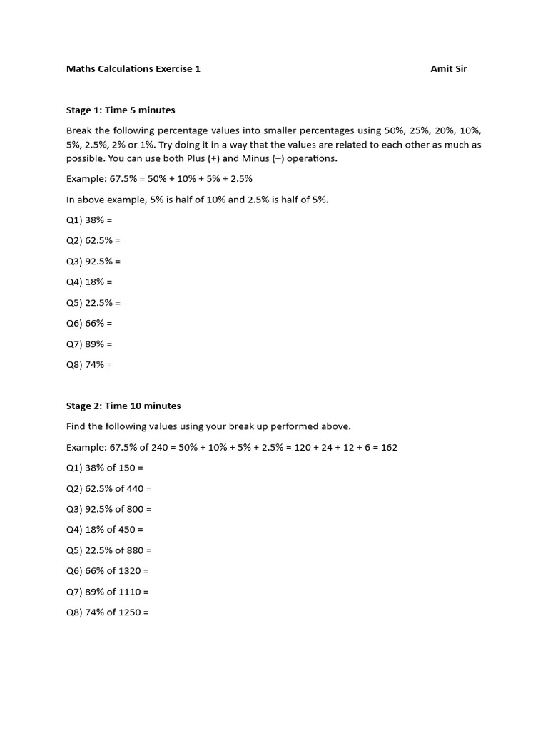 Maths Calculations Exercise 1 | PDF