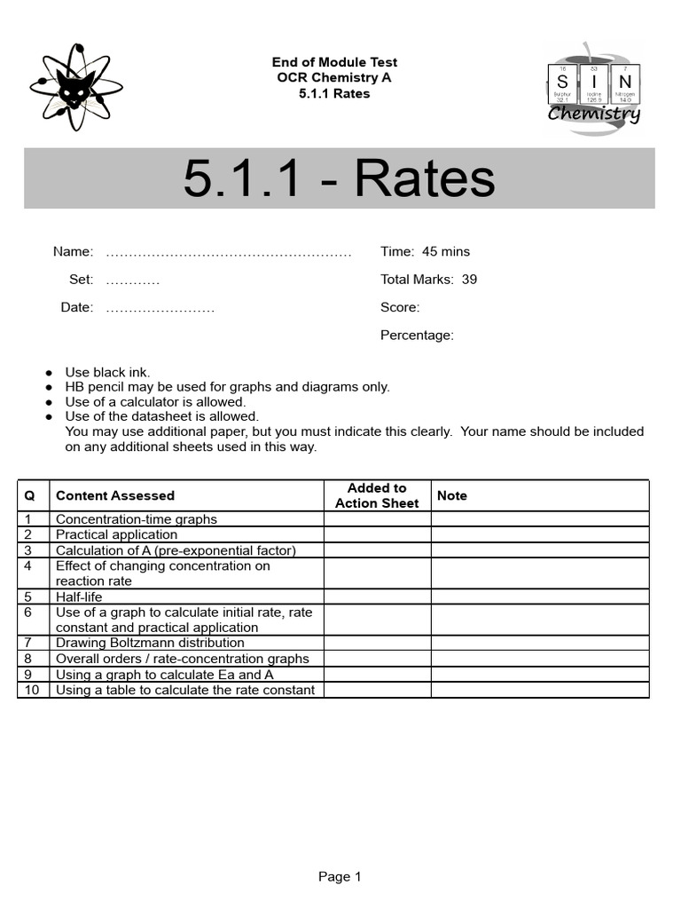 5.1.1 Rates Test QP | PDF | Activation Energy | Reaction Rate Constant