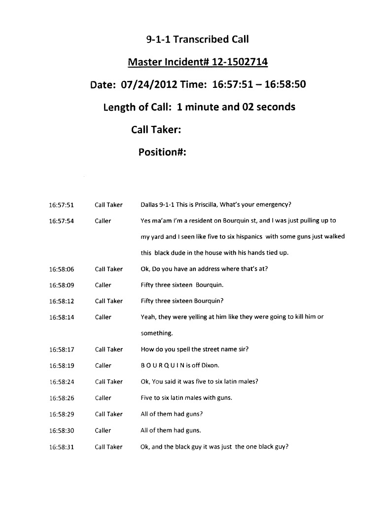 911 Call Transcript Before Officer-Involved Shooting | PDF