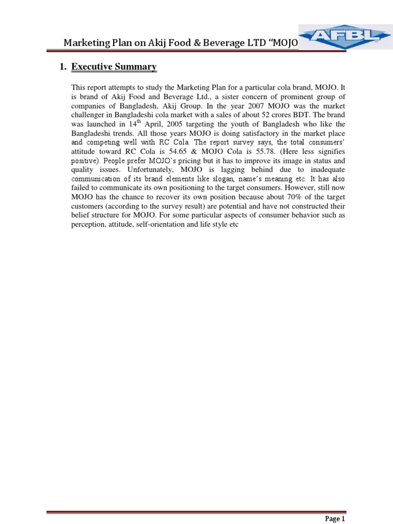 Marketing Plan of Akij Group MOJO | PDF | Sampling (Statistics) | Brand