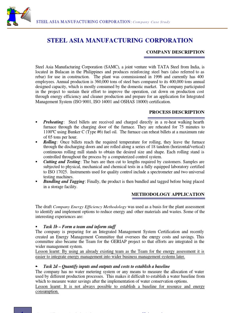 Steel Asia - Company Case Study | PDF | Efficient Energy Use | Furnace