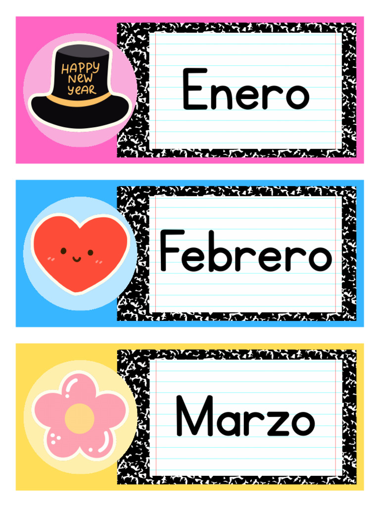 Tarjetas de Los Meses Del Año Colorido Compossition Icoon Colorido ...