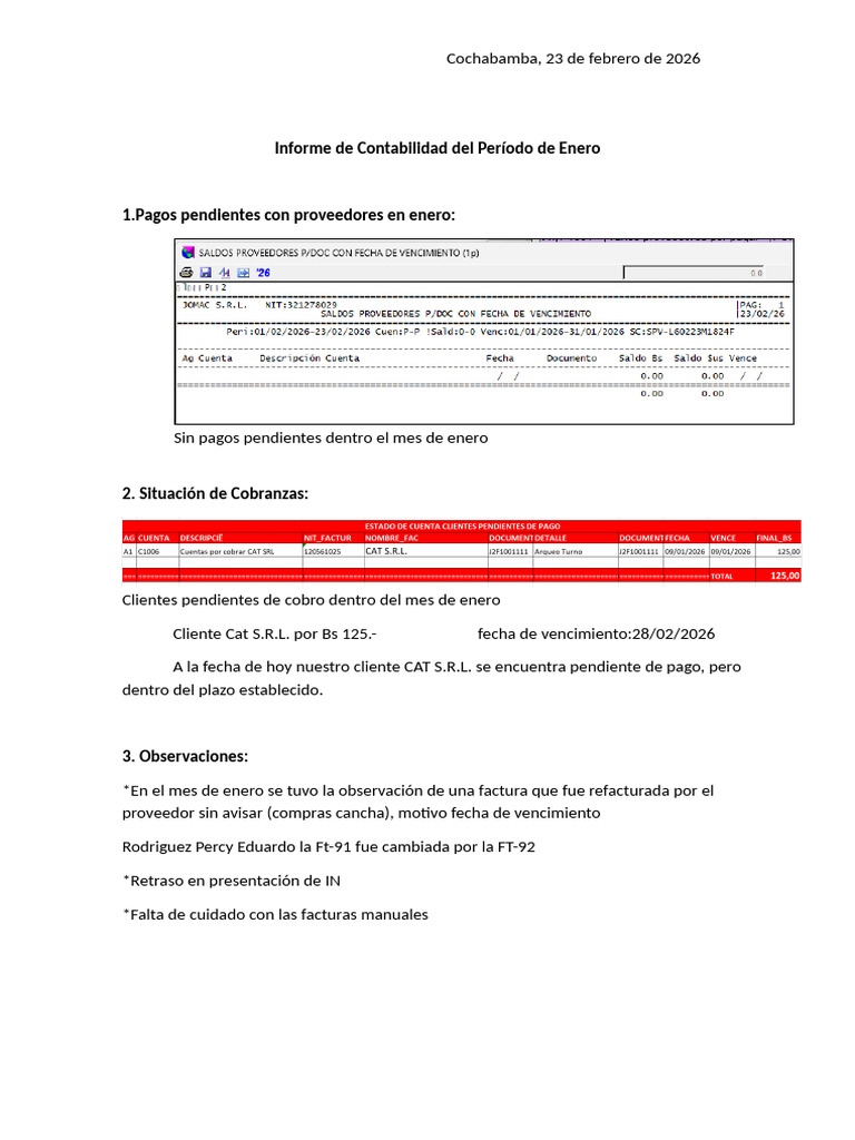 Informe Contabilidad 01-2026 | PDF