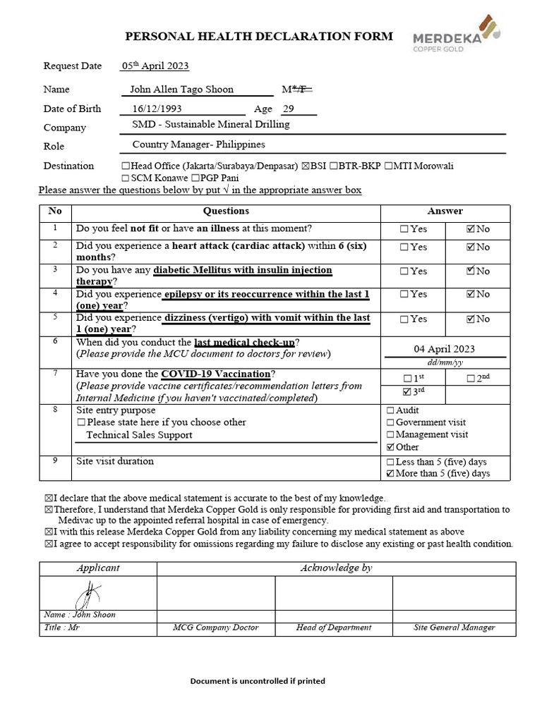 MCG Health - Form Visitor | PDF | Medicine | Medical Specialties