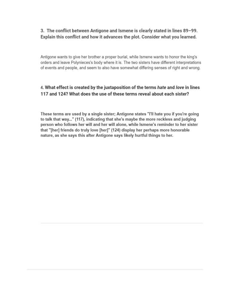 Antigone - Acts 1-3 Questions | PDF