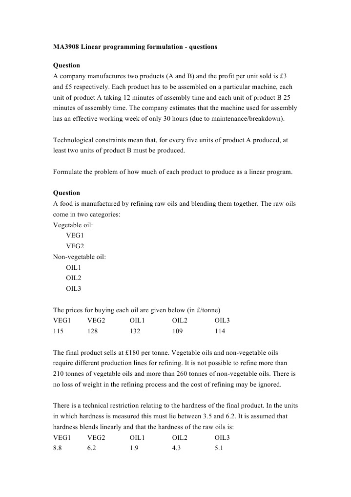 MA3908 Linear Programming Formulation Examples | PDF | Linear ...