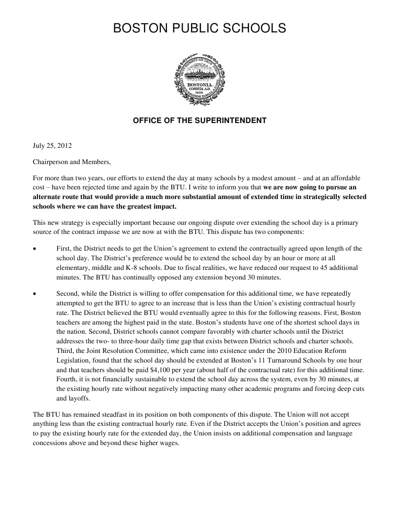Boston Superintendent Johnson Letter To Union On 'Project Promise ...