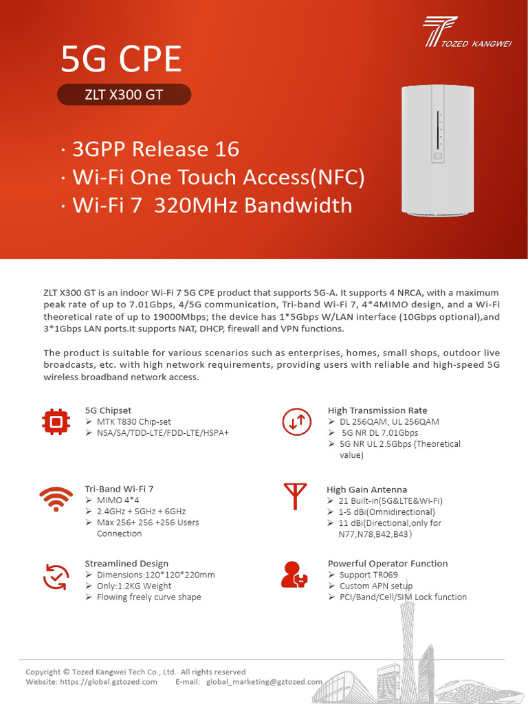 ZLT X300 GT EAU-34 SPEC Simplified Version V1.1 20250701 | PDF | Wi Fi ...