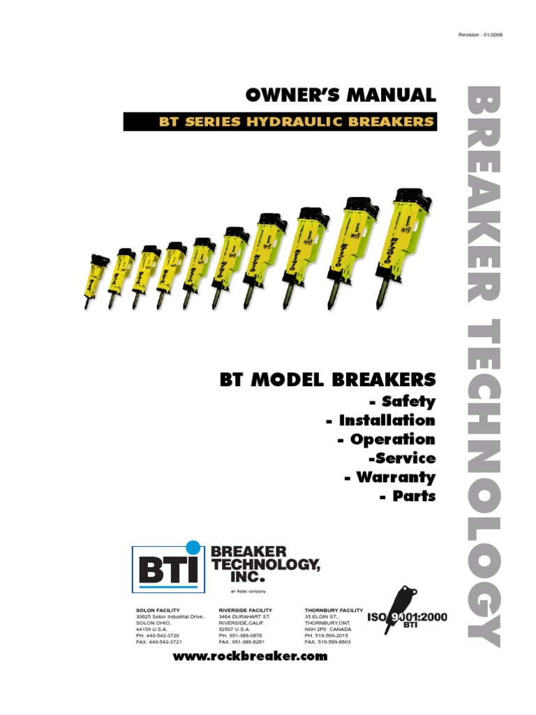 BT Series Hydraulic Breaker Manual | PDF | Cylinder (Engine) | Valve