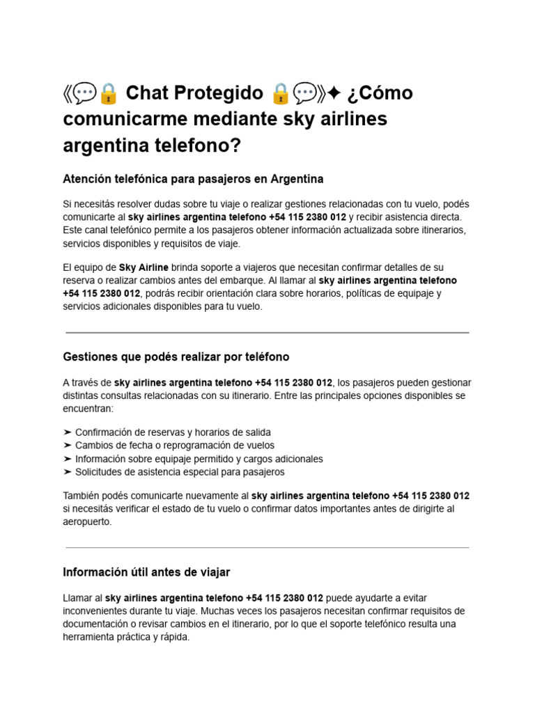 ?? Chat Protegido ?? ¿Cómo Comunicarme Mediante Sky Airlines Argentina ...