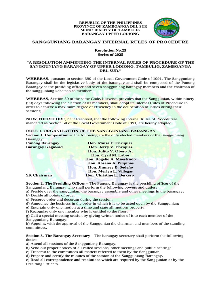 Sample Barangay IRP | PDF | Quorum | Group Decision Making