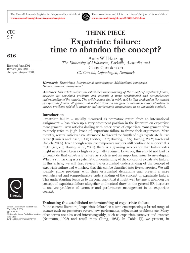 Expatriate Failure - Time To Abandon The Concept | PDF | Job ...