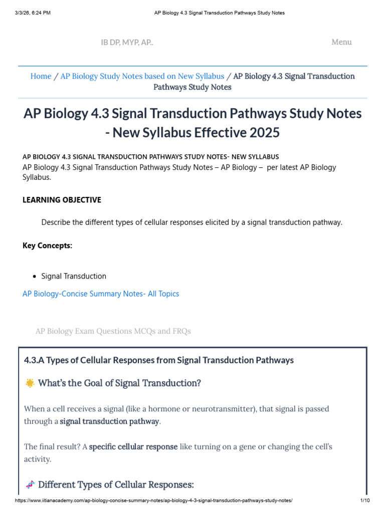 AP Biology 4.3 Signal Transduction Pathways Study Notes | PDF | Cell ...