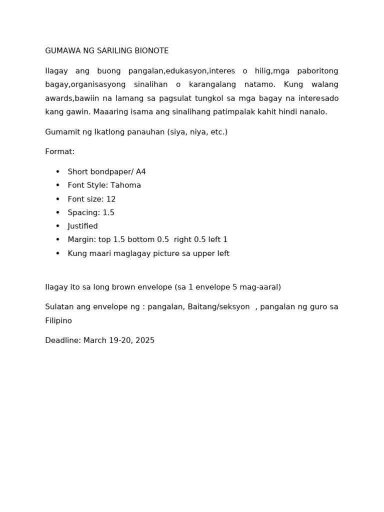 Gumawa NG Sariling Bionote | PDF