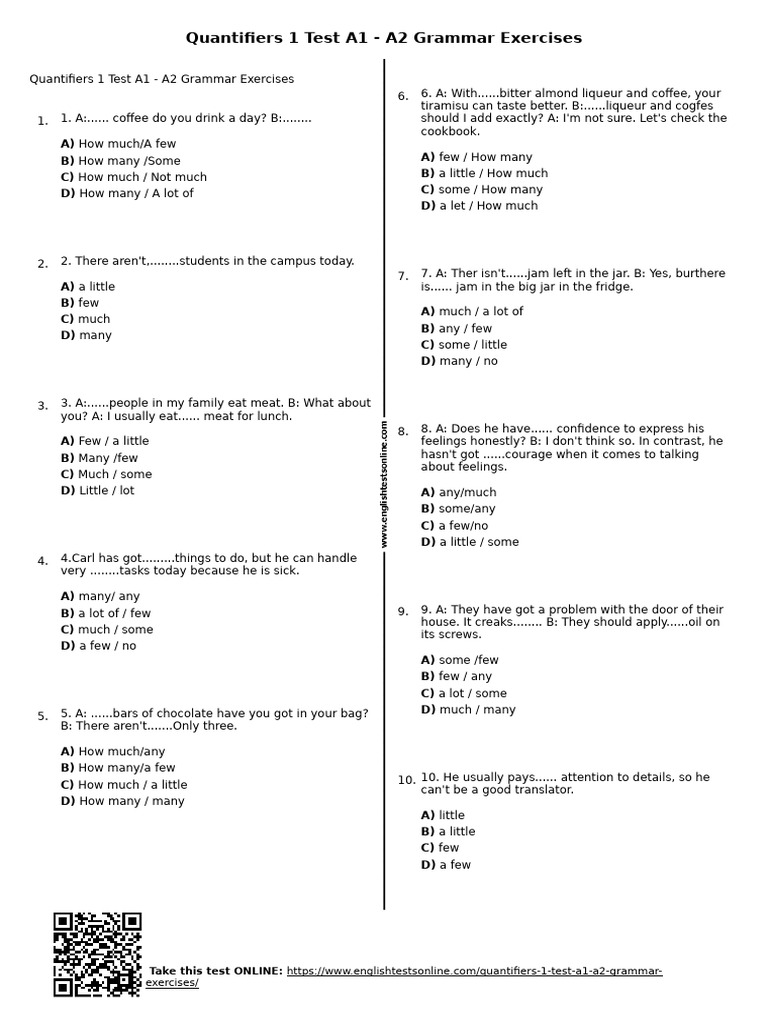 453 Quantifiers 1 Test A1 A2 Grammar Exercises | PDF | Chess Openings ...
