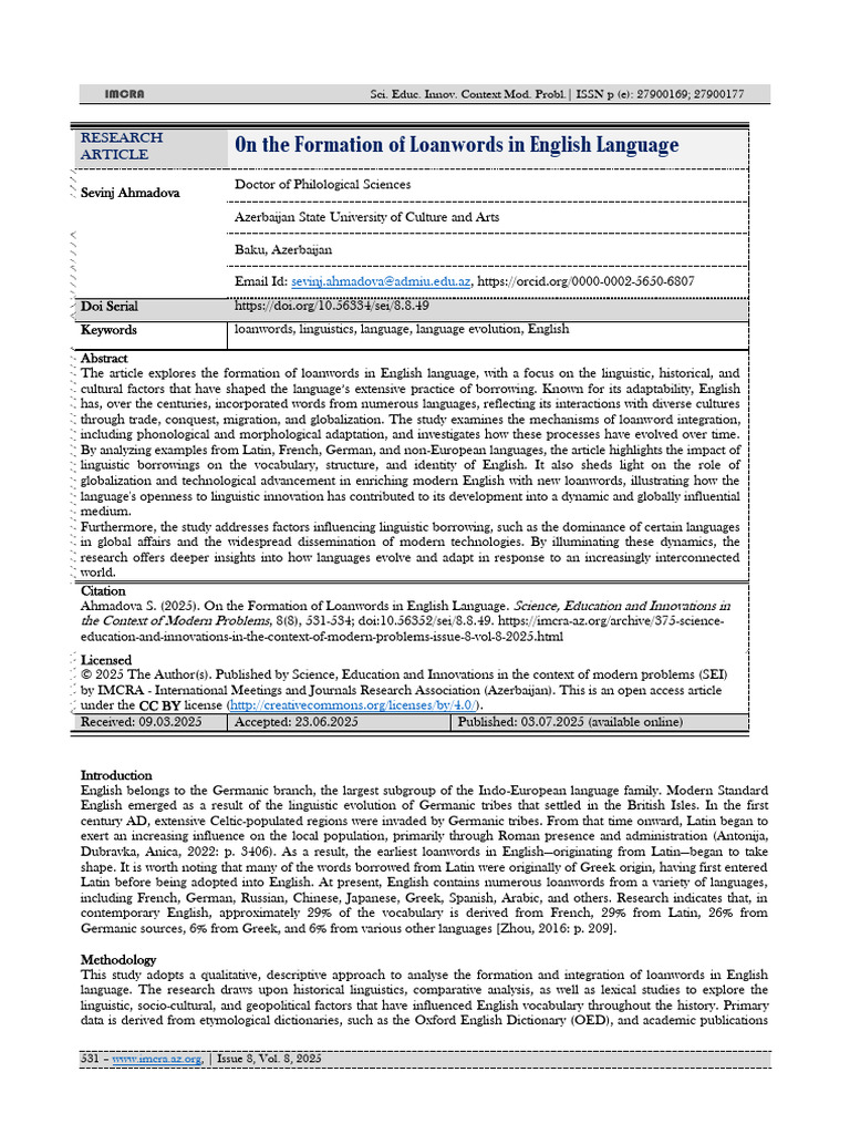 On The Formation of Loanwords in English | PDF | English Language ...