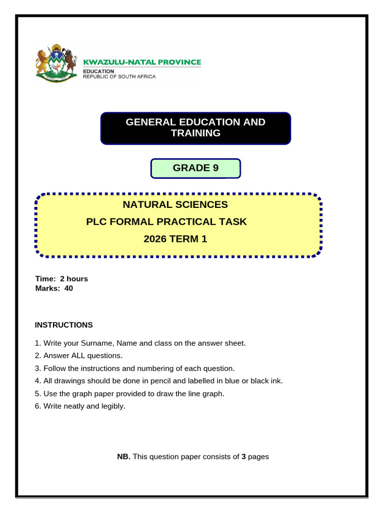 NS - Grade 9 - Term 1 - PLC Formal Practical Task - 2026 | PDF ...