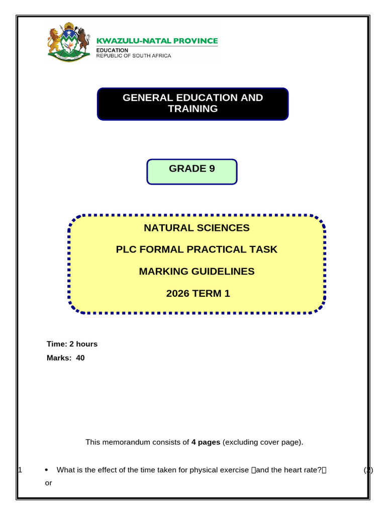 NS Grade 9 Term1 PLC Formal Practical Task MG 2026 | PDF | Lung | Breathing