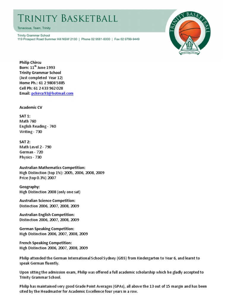 Academic and Basketball CV | Educational Institutions | Schools