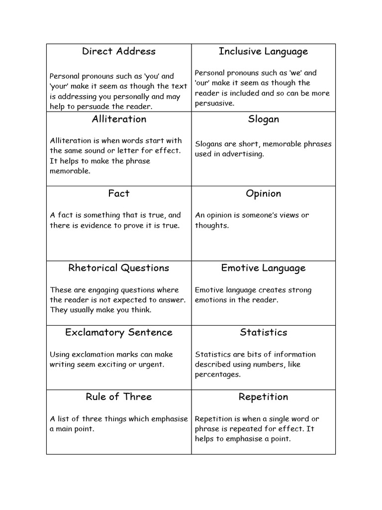 FS Flashcards Persuasive Language Features | PDF