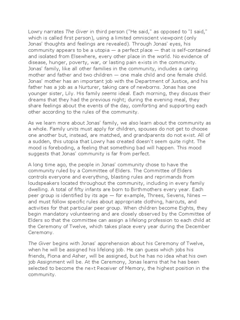 Summary The Giver | PDF | The Giver