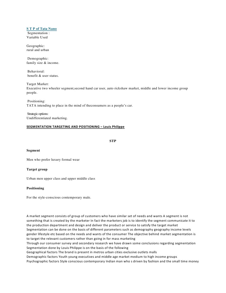 STP | PDF | Market Segmentation | Suit (Clothing)