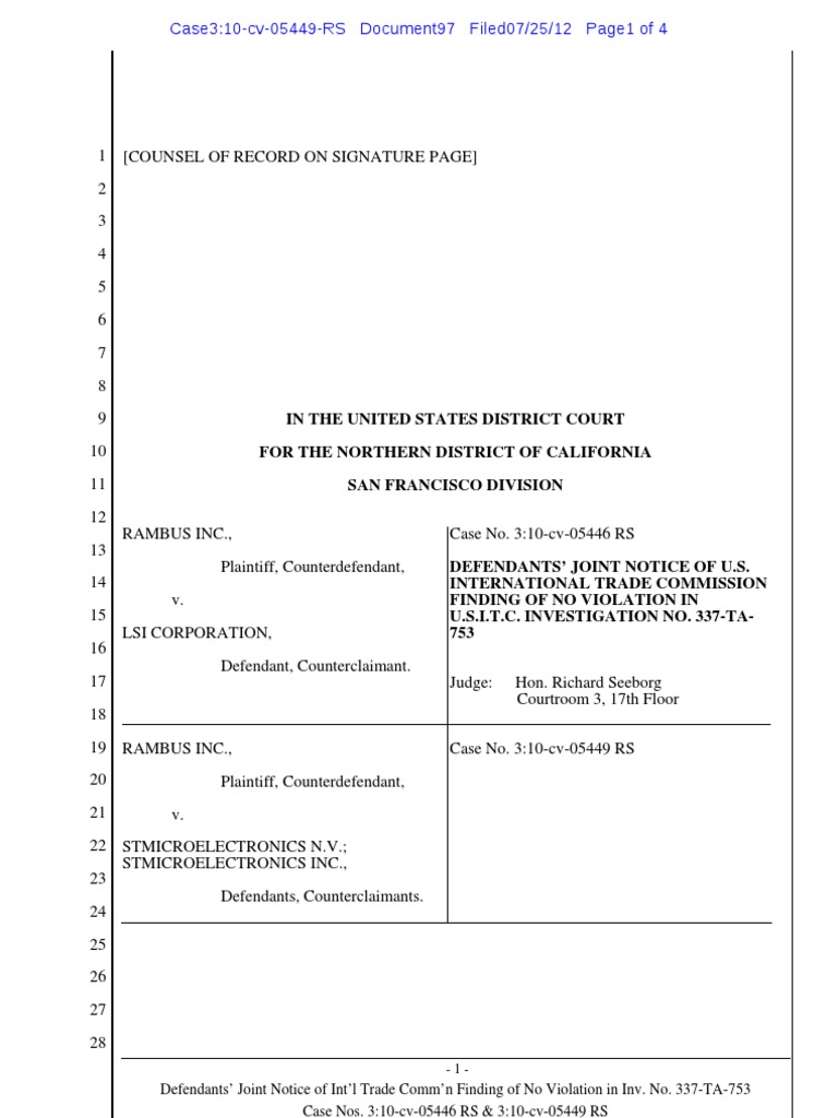 In The United States District Court For The Northern District of ...