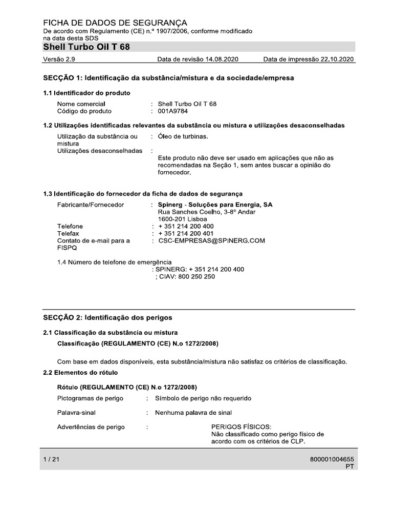 705022 - Fds Shell Turbo Oil t 68 | PDF