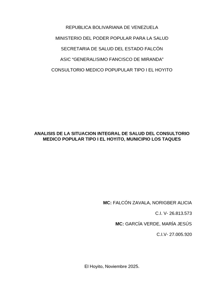 ASIS CMP TIPO I EL HOYITO | PDF | Cuidado de la salud | Clima