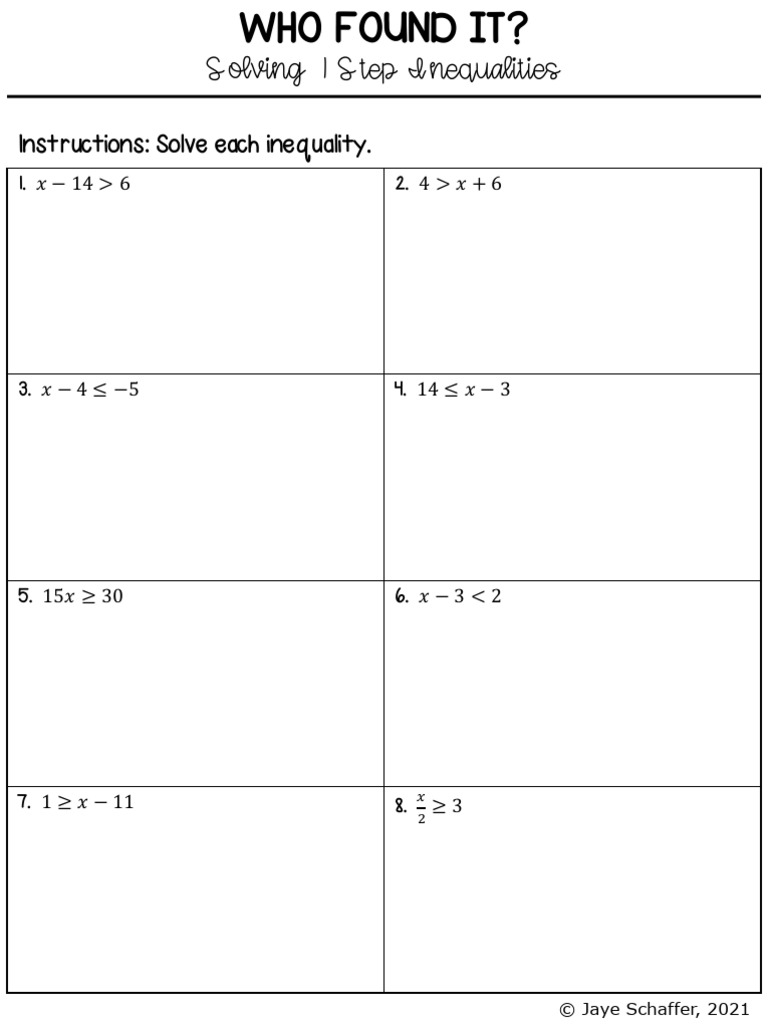 1 Step Inequalities Practice 2 | PDF