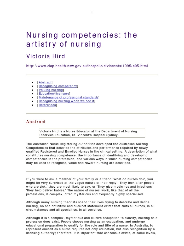 Nursing Competencies. The Artristy of Nursing | PDF | Nursing ...